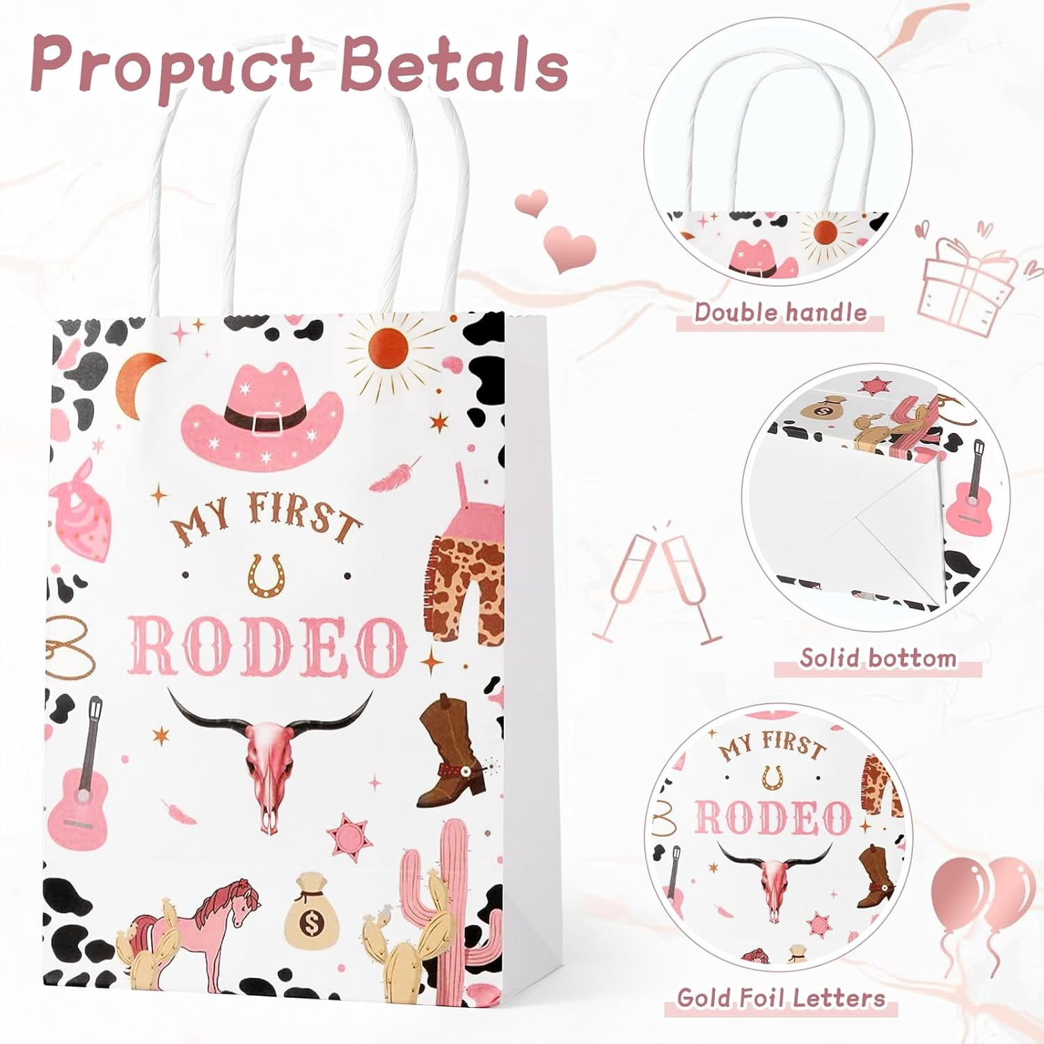 IYFFDFE-24 PCS My First Rodeo Decorations Girl Gift Bags,Cowboy Party ...