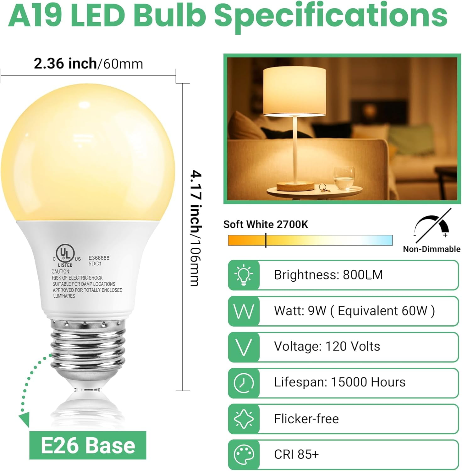 IYFFDFE-24 Pack LED Light Bulbs, Soft Warm White 2700K, 60 Watt ...