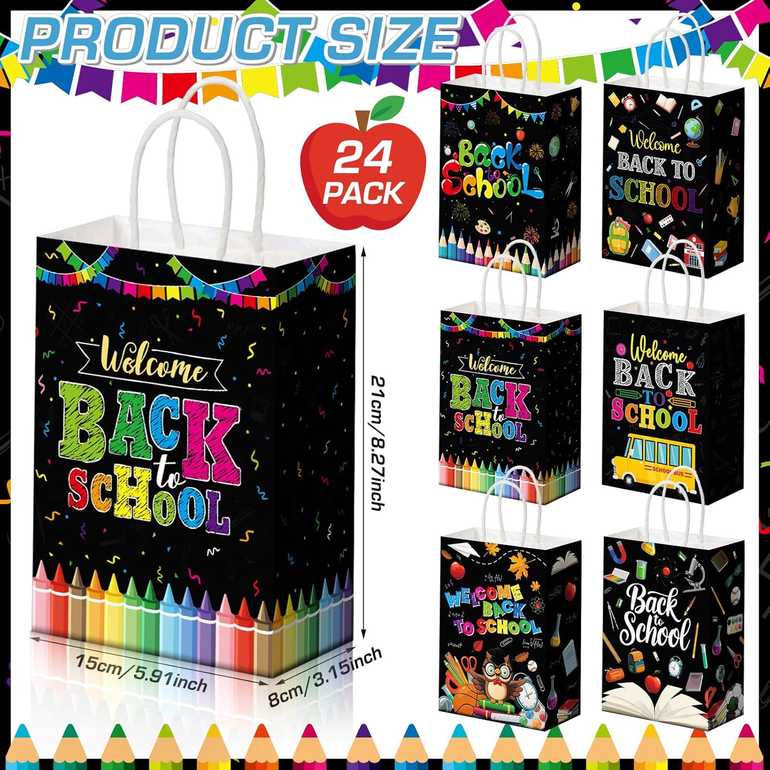 IYFFDFE-24 Pcs Welcome Back to School Gift Treat Bags with Handle Black ...