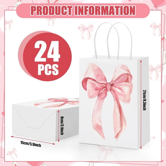 IYFFDFE-24PCS Coquette Pink Bow Paper Gift Bags, Party Favor Bags, Pink ...
