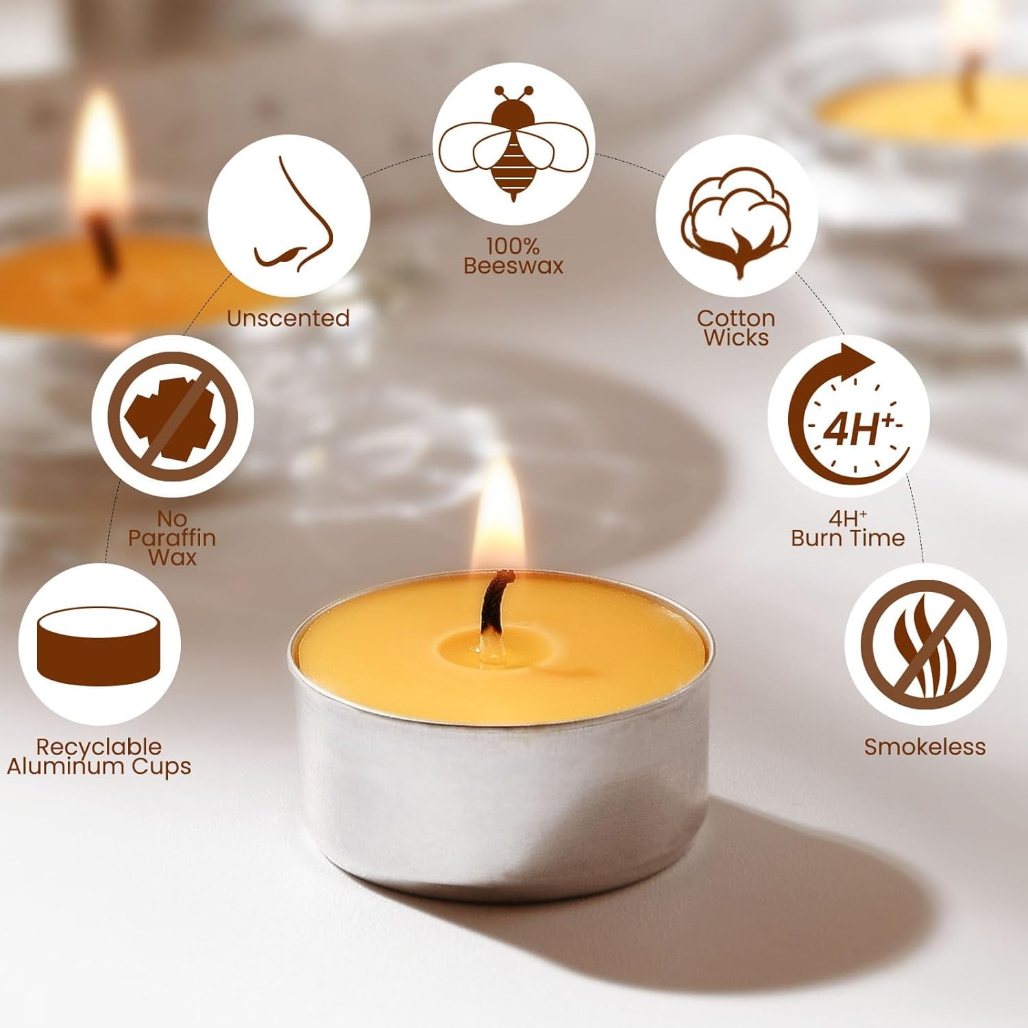 IYFFDFE-25-Pack Pure Beeswax Tealight Candles in Aluminum Cups - 4-5 ...