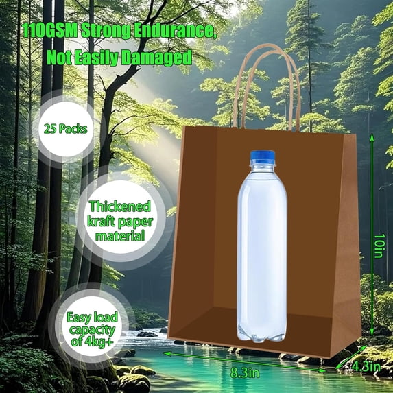 IYFFDFE-25 Pcs 8.3x4.3x10 Inch Medium Brown Paper Bags with Handles ...