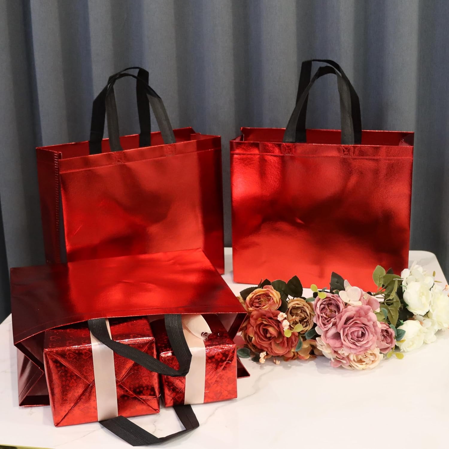 IYFFDFE-25 Pcs Red Reusable Gift Bags with Handles, Party Gift Bag with ...