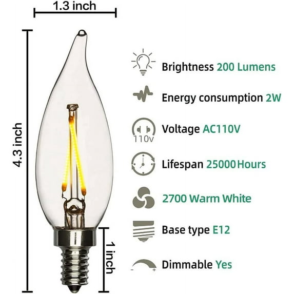 IYFFDFE-25W Equal LED Candelabra Bulb Bent Tip 2 Watts Warm White 2700K ...
