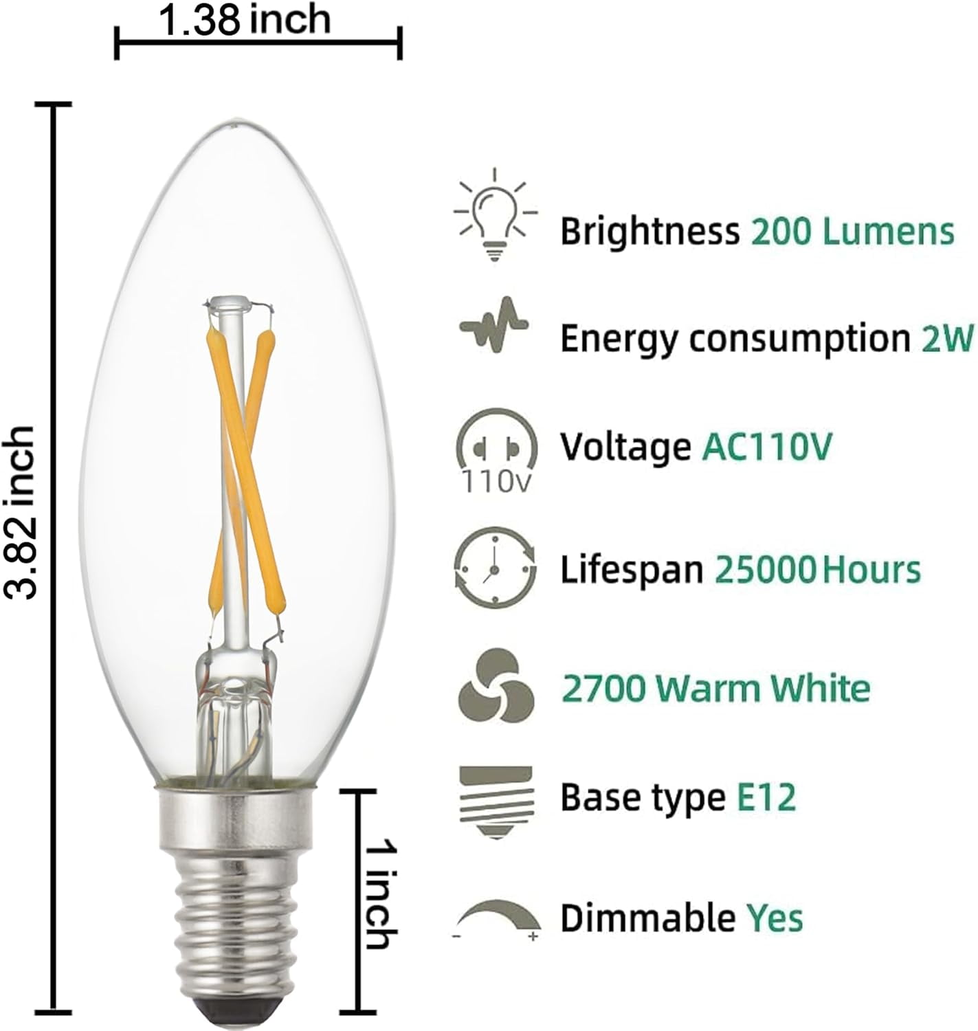 IYFFDFE-25W Equal LED Candelabra Bulb Blunt Tip 2 Watts Warm White ...
