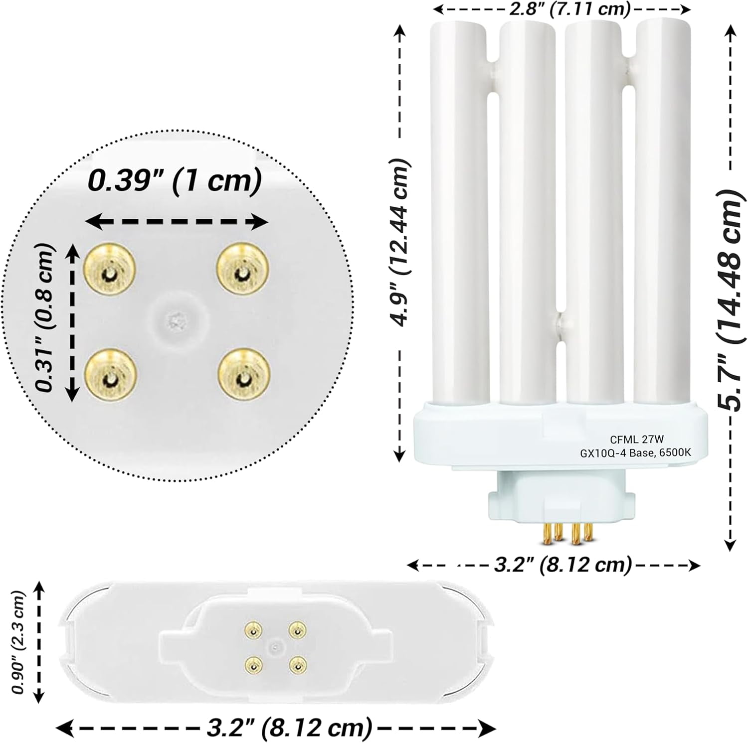 IYFFDFE-27W 4-Pin GX10Q-4 CFL Bulb, 6500K Daylight | FML27W 1500 Lumens ...