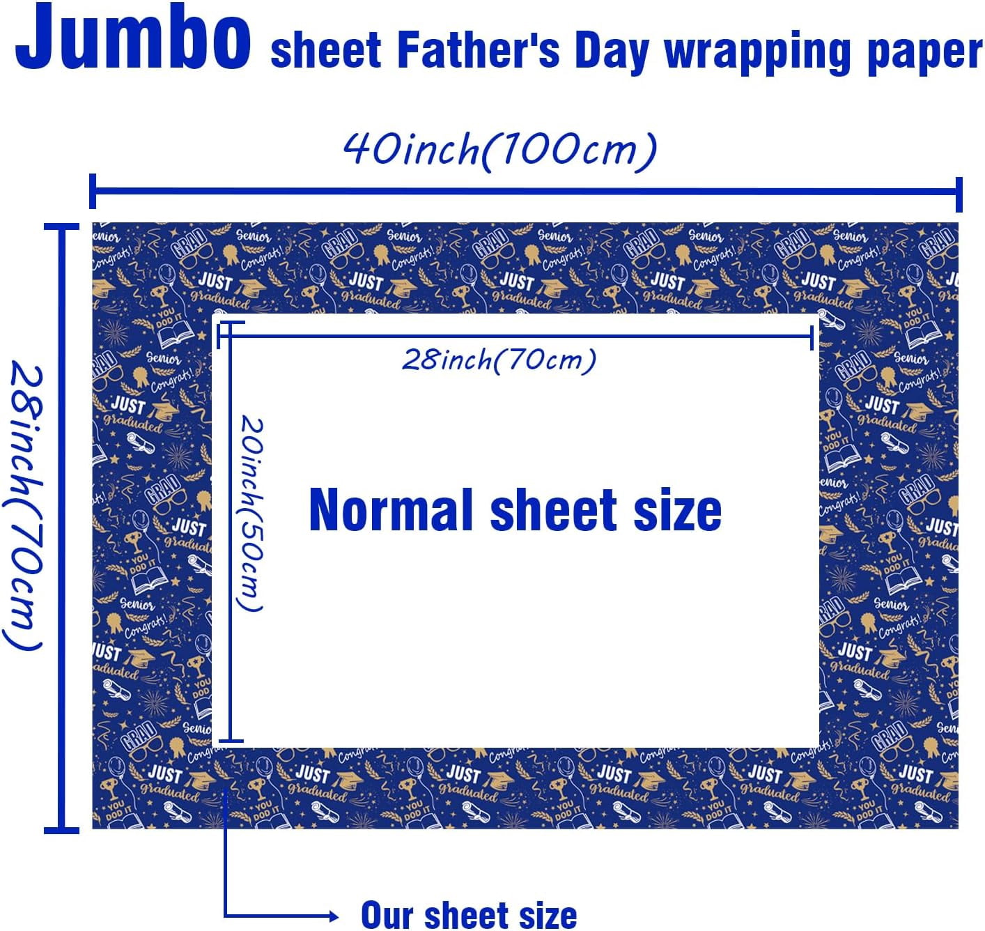 IYFFDFE-28 x 40 In Graduation Wrapping Paper Navy Gold Class of 2025 ...