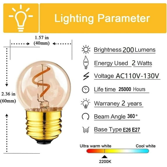 IYFFDFE-2W G40 LED Filament Light Bulb Dimmable(5-Pack)- E26 Mini Led ...