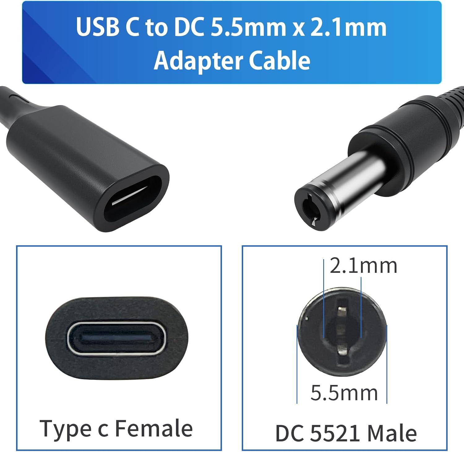 IYFFDFE-3.28Ft 5V USB C to DC 5.5mm x 2.1mm Power Cable, USB C Female ...