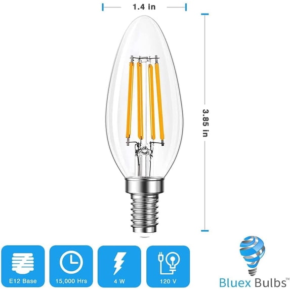 IYFFDFE-3 Pack E12 Filament LED Blue Light Bulbs – E12 Candelabra Bulb 4W 40 Watt Equivalent ...