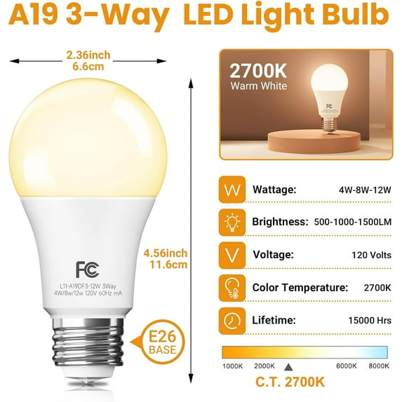 IYFFDFE-3 Way Light Bulbs 40 60 100 Equivalent Soft Warm White 2700K ...