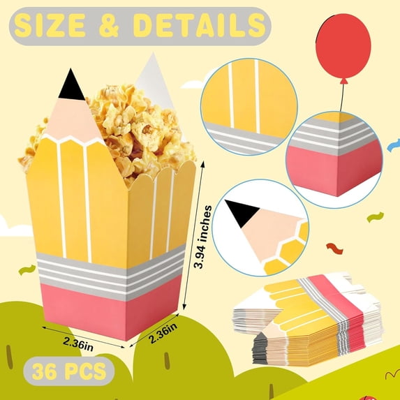 IYFFDFE-36 Pcs Pencil Popcorn Boxes Back to School Candy Boxes Mini ...