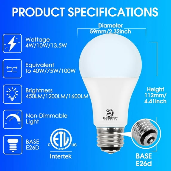 IYFFDFE-4-Pack 3 Way LED Light Bulbs 40 75 100W Equivalent, Warm White ...