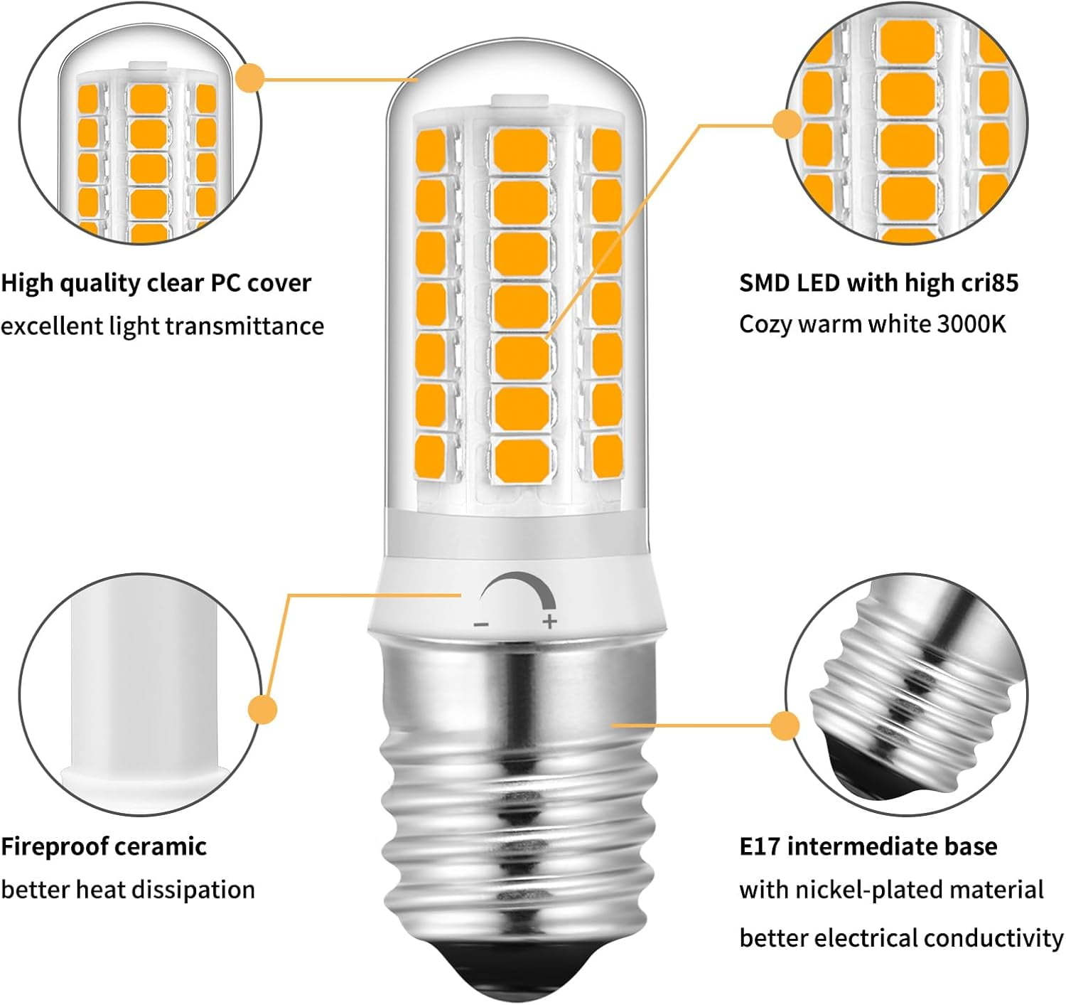IYFFDFE-4 Pack E17 LED Appliance Bulb, 110-130V Dimmable LED Light Bulb ...
