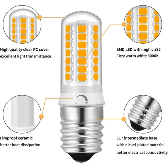 IYFFDFE-4 Pack E17 LED Appliance Bulb, 110-130V Dimmable LED Light Bulb ...