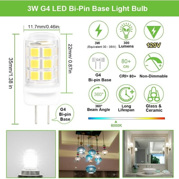 IYFFDFE-5 PCS -120V G4 LED Light Bulbs 3W JC Bi-Pin Base(Not Low ...