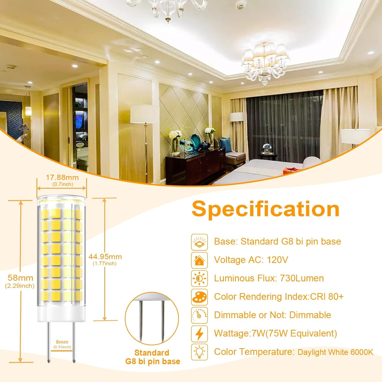 IYFFDFE-5 Pack - G8 GY8.6 LED Light Bulbs Dimmable 7W Equivalent to ...