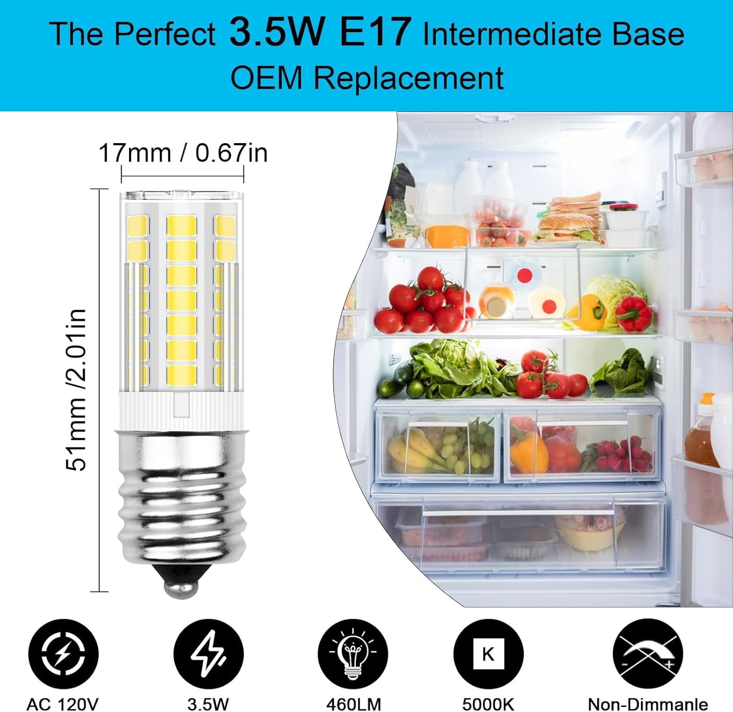 IYFFDFE-5304517886 KEI D28x kel 2816x Refrigerator Bulb 3.5W E17 Led ...