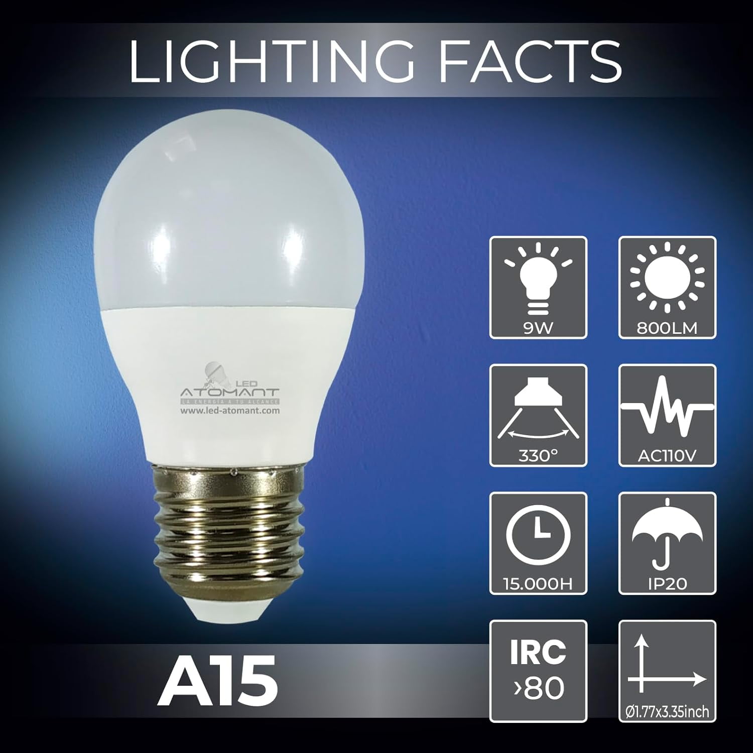 IYFFDFE-6 Pack A15 LED Bulb 9W 800 Lumens, 5000K Daylight Bright White ...