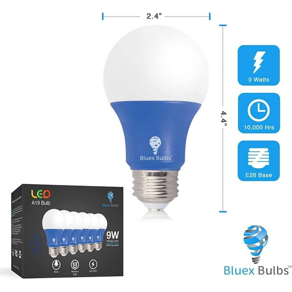 IYFFDFE-6 Pack BlueX LED A19 Blue Light Bulb - 9W (60Watt Equivalent ...