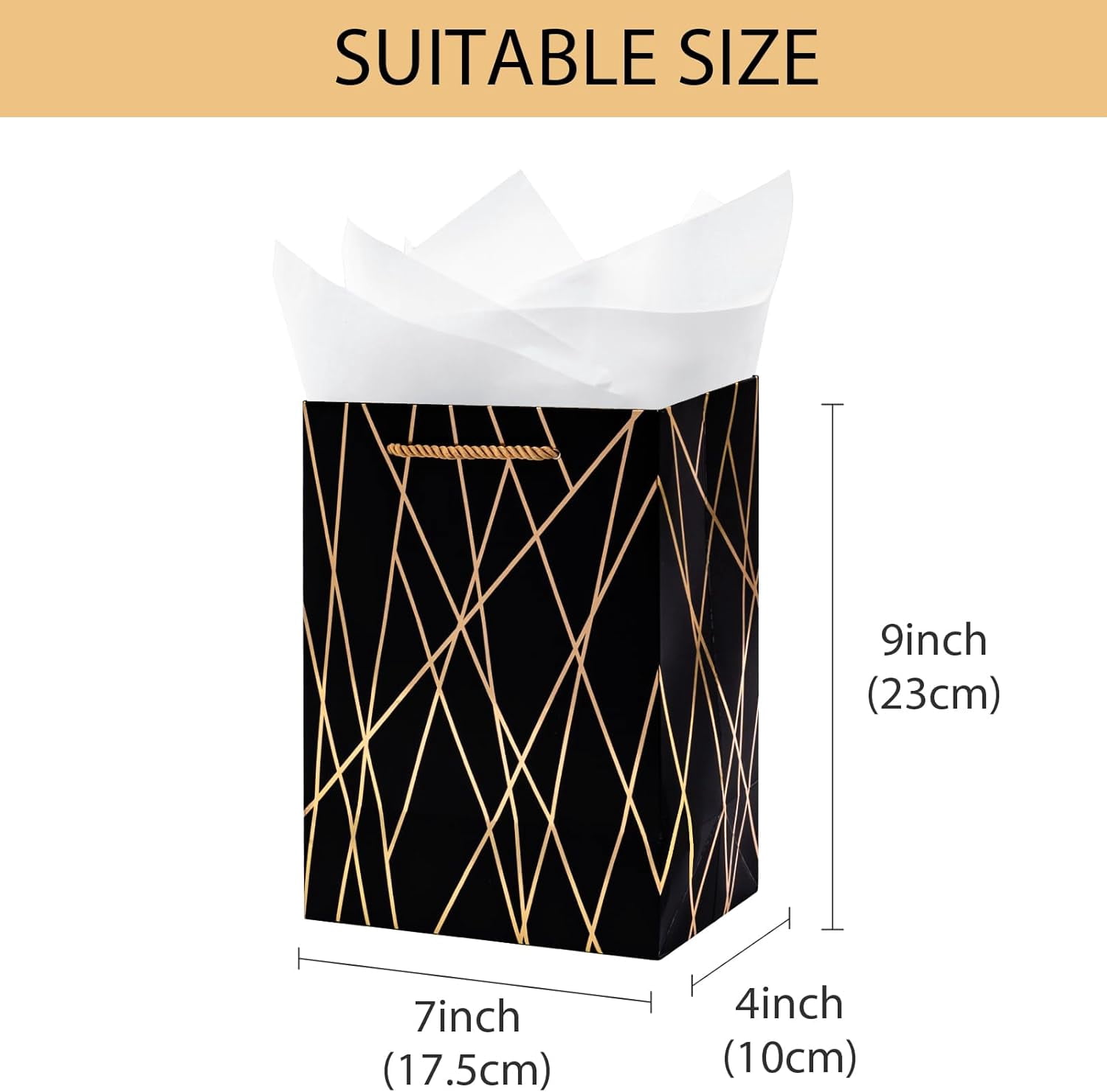 IYFFDFE-9" Medium Size Gift Bags with Tissue Paper, 4 Pack Black Gold ...