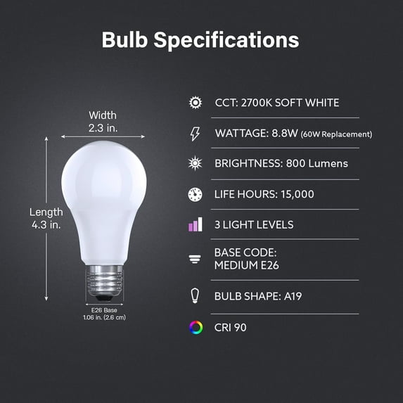 IYFFDFE-A19 LED Light Bulb, 65W Equivalent IntelliBulb Switch to Dim ...