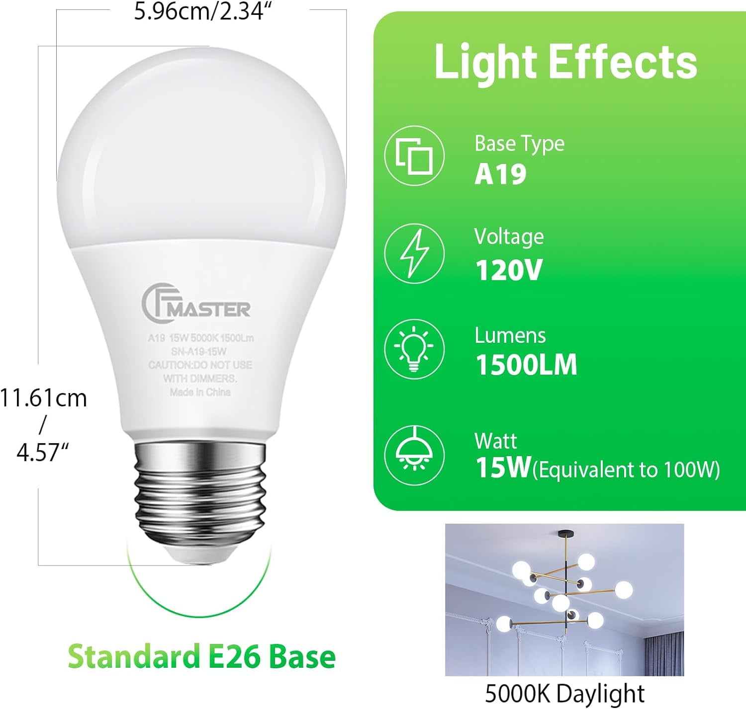 IYFFDFE-A19 LED Light Bulb, LED Bulbs 100 Watt Equivalent, 5000K ...