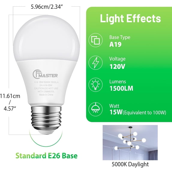 IYFFDFE-A19 LED Light Bulb, LED Bulbs 100 Watt Equivalent, 5000K ...
