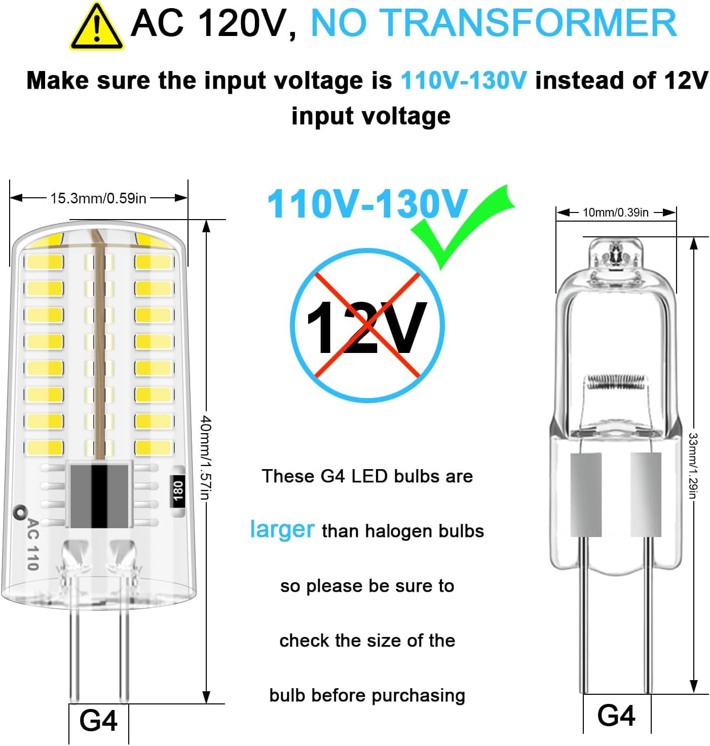 IYFFDFE-AC110V-130V Dimmable G4 LED Light Bulbs, 2.6W Cool White 6000K ...