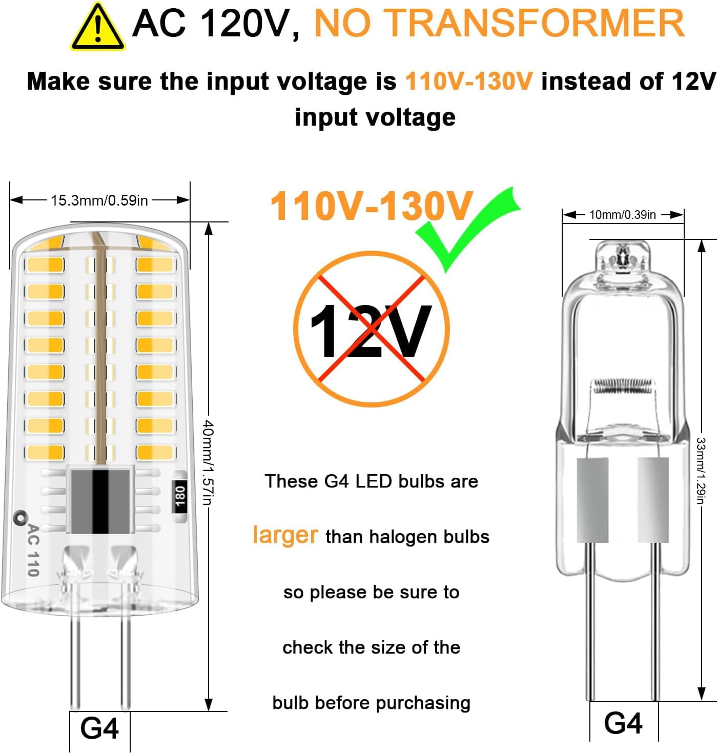 IYFFDFE-AC110V-130V Dimmable G4 LED Light Bulbs, 2.6W Warm White 3000K ...
