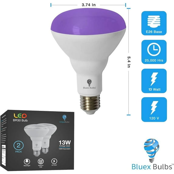IYFFDFE-BR30 Black Light Bulb 4 Pack LED Black Light Bulbs,13W (100W ...