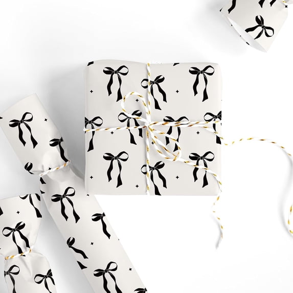 IYFFDFE-Black Bow Wrapping Paper -Mini Roll- 17In x 32.8Ft Cute ...