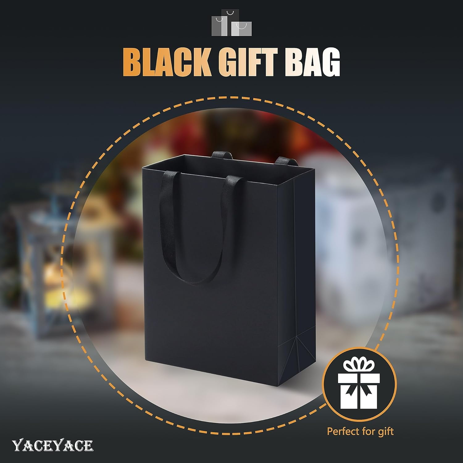 IYFFDFE-Black Gift Bags Bulk, 20Pcs 8"x4.25"x10.5" Medium Black Paper ...