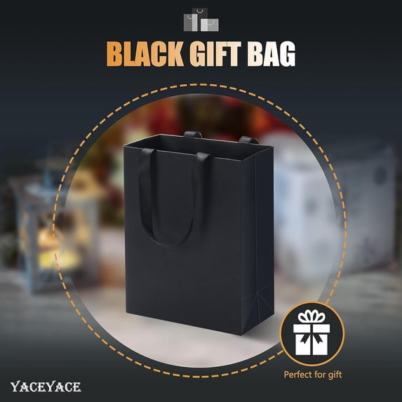 IYFFDFE-Black Gift Bags Bulk, 20Pcs 8"x4.25"x10.5" Medium Black Paper ...