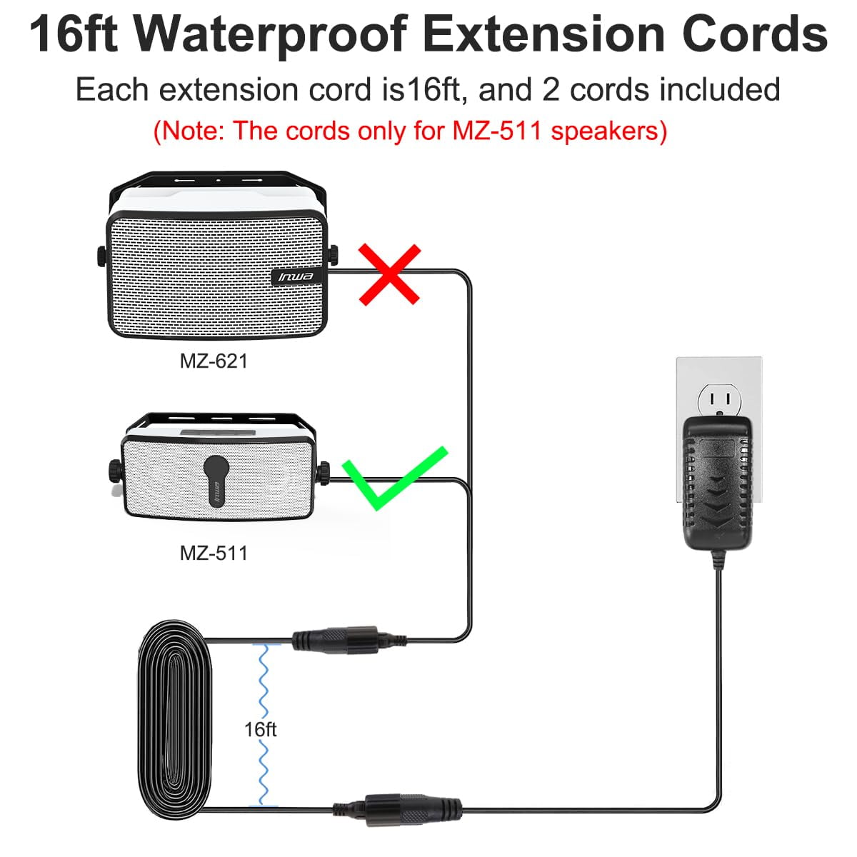 IYFFDFE-Bluetooth Outdoor Speaker Waterproof Extension Cords, Each Cord ...