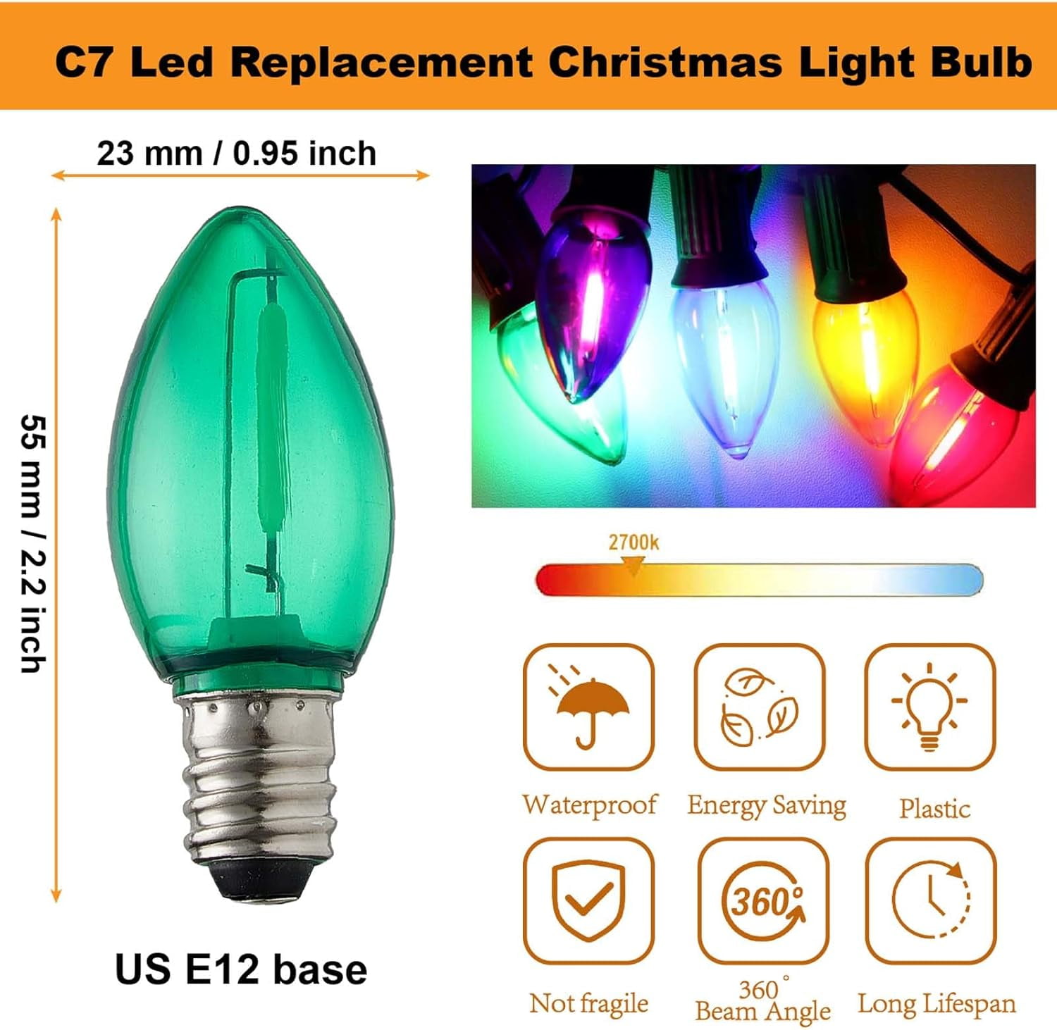 IYFFDFE-C7 Colored Led Light Bulbs,Shatterproof Waterproof Outdoor ...