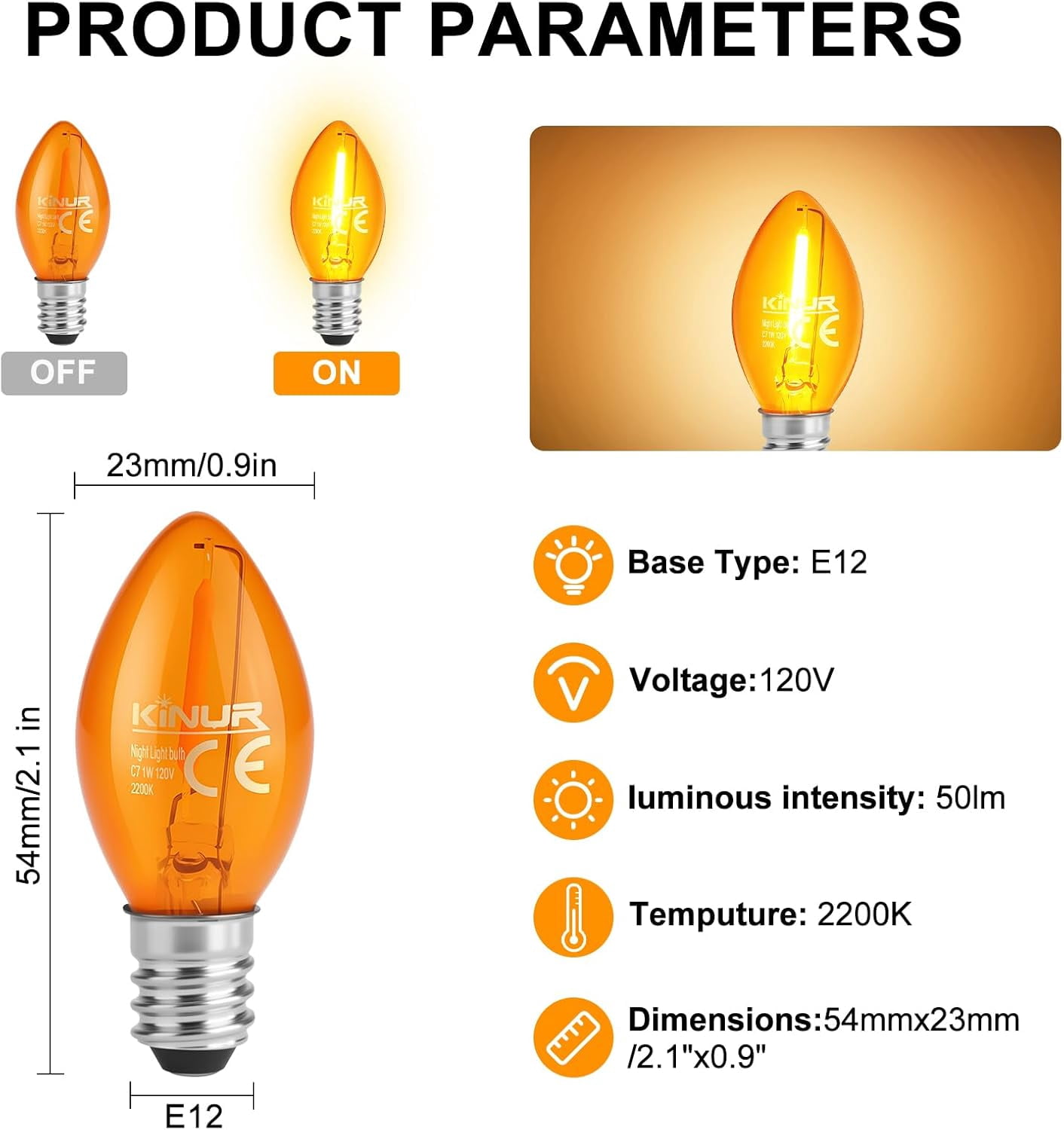 IYFFDFE-C7 LED Bulbs, led Night Light Bulb E12 Candelabra Base Amber ...