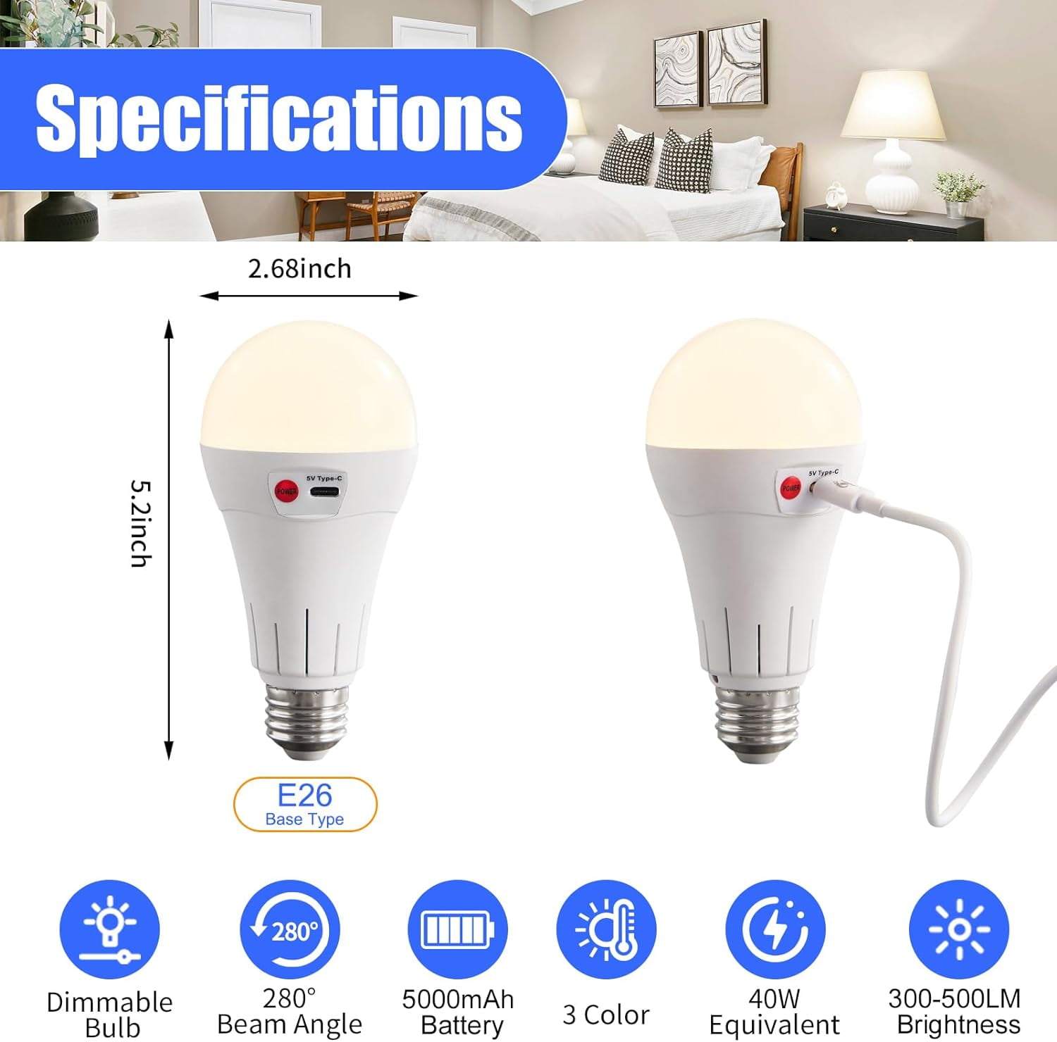IYFFDFE-Cordless Rechargeable Battery Operated Light Bulbs with Remote ...