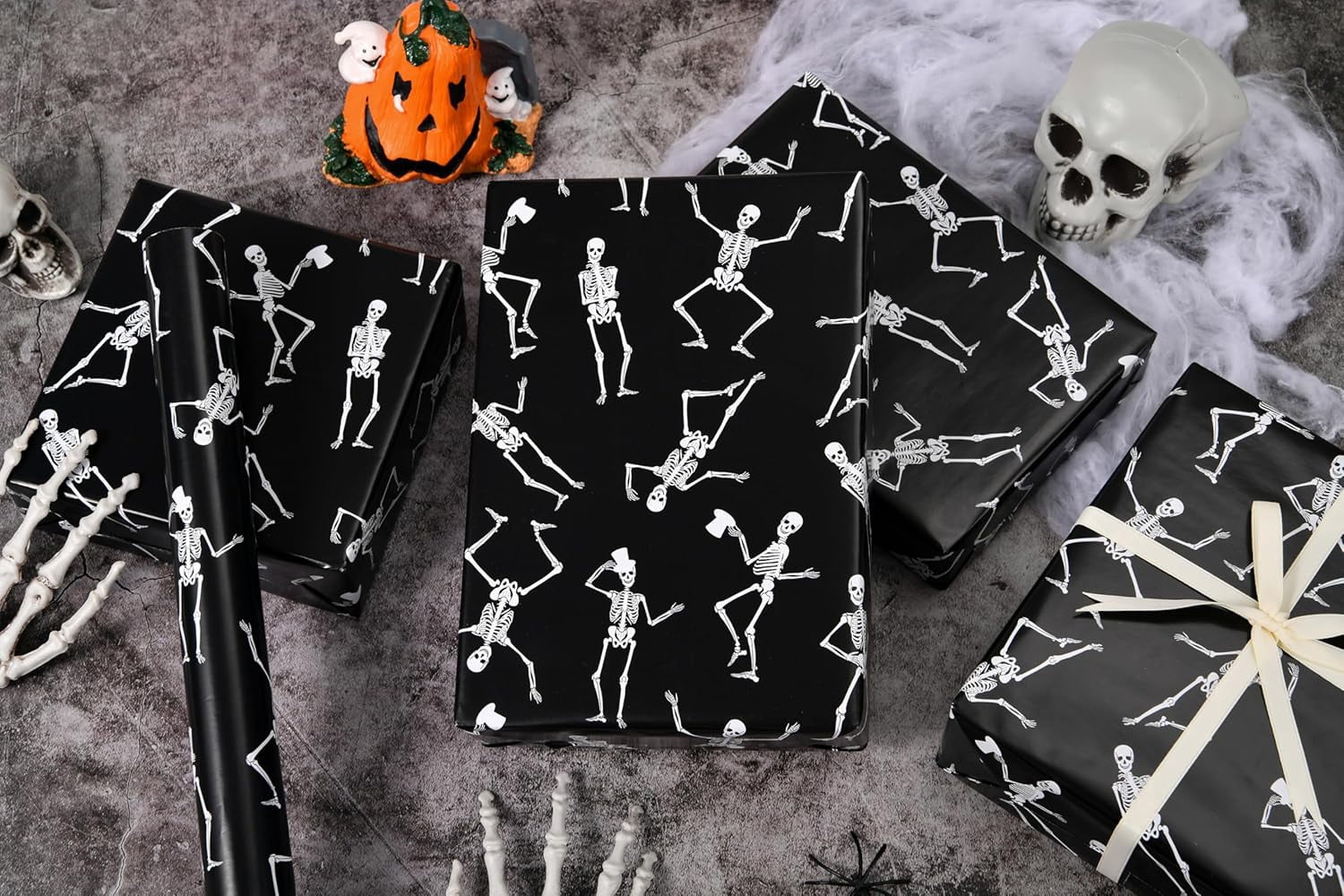 IYFFDFE-Dancing Skeleton Wrapping Paper - 17" x 16.4 ft - Fun & Spooky ...