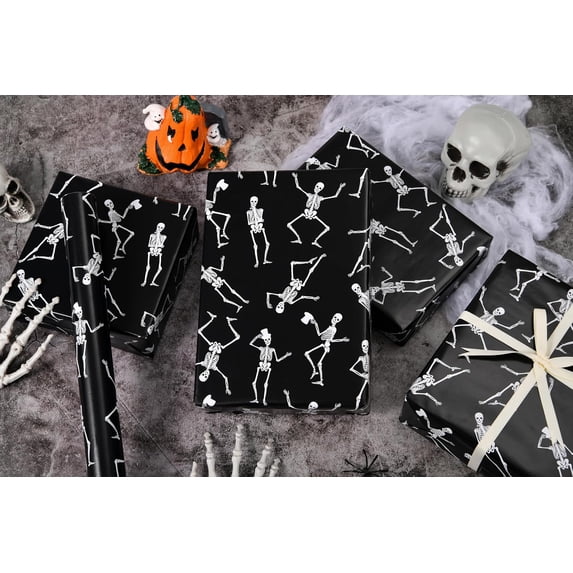 IYFFDFE-Dancing Skeleton Wrapping Paper - 17" x 16.4 ft - Fun & Spooky ...