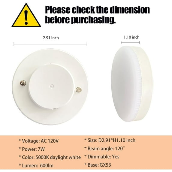IYFFDFE-Dimmable GX53 LED Light Bulb 7W, 5000K Daylight White, 50W ...