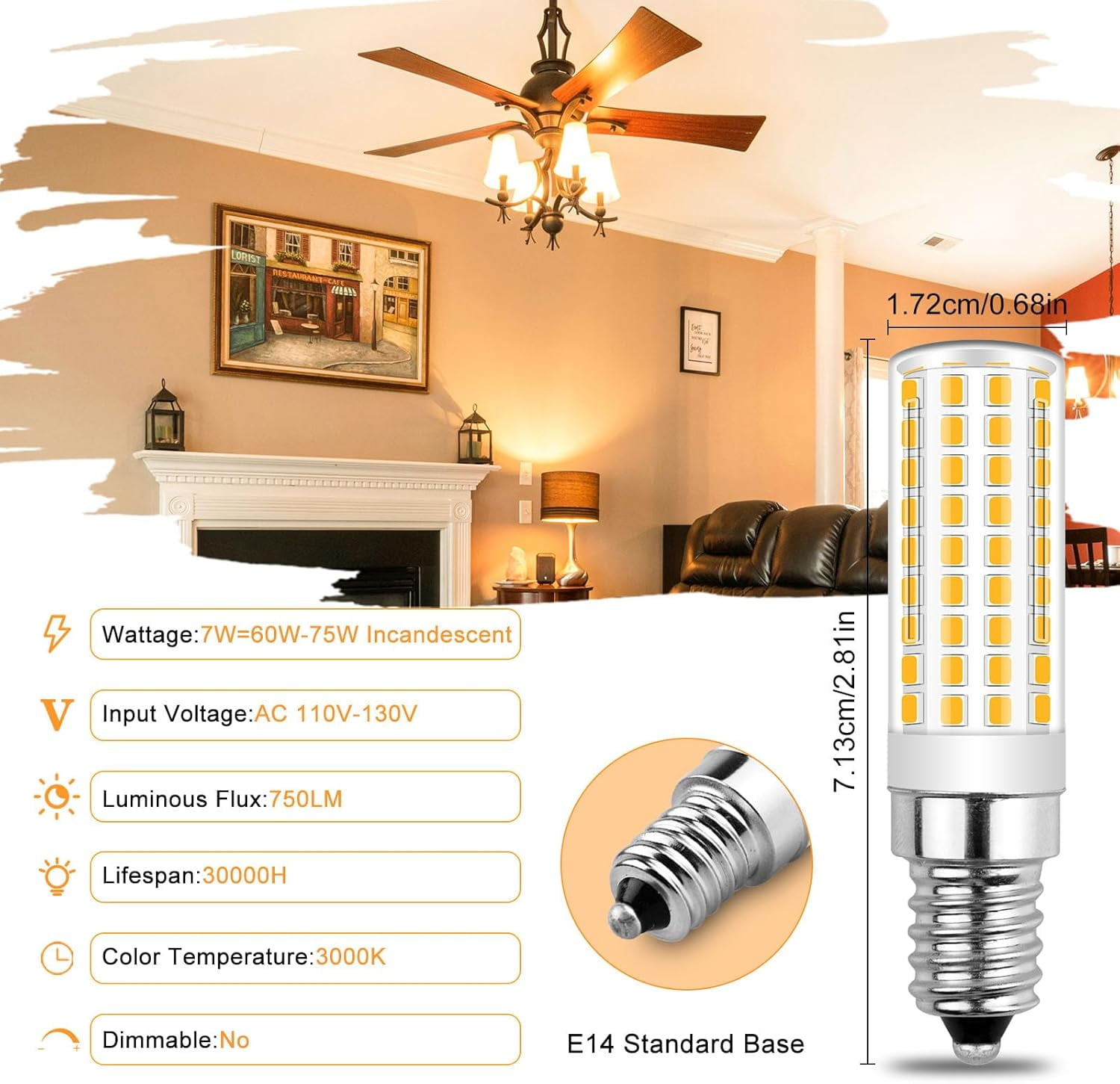 IYFFDFE-E14 European Base Bulb 75W Incandescent Equivalent AC 110V-130V ...