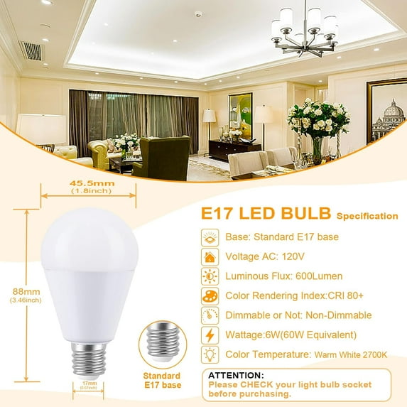 IYFFDFE-E17 LED Light Bulbs 6W Equivalent to Halogen Bulb 60W 600LM Non ...