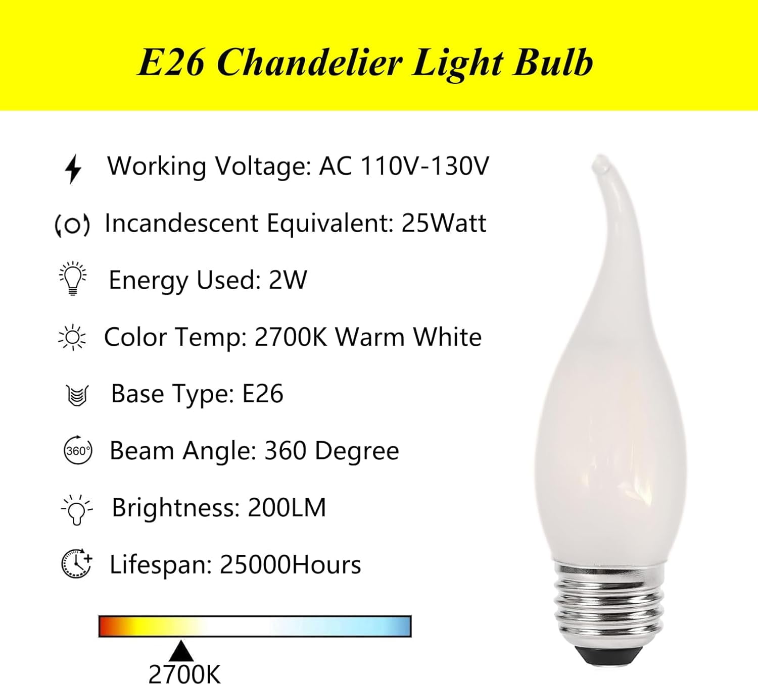 IYFFDFE-E26 Chandelier Light Bulbs Frosted 25 Watt Candelabra Bulb ...