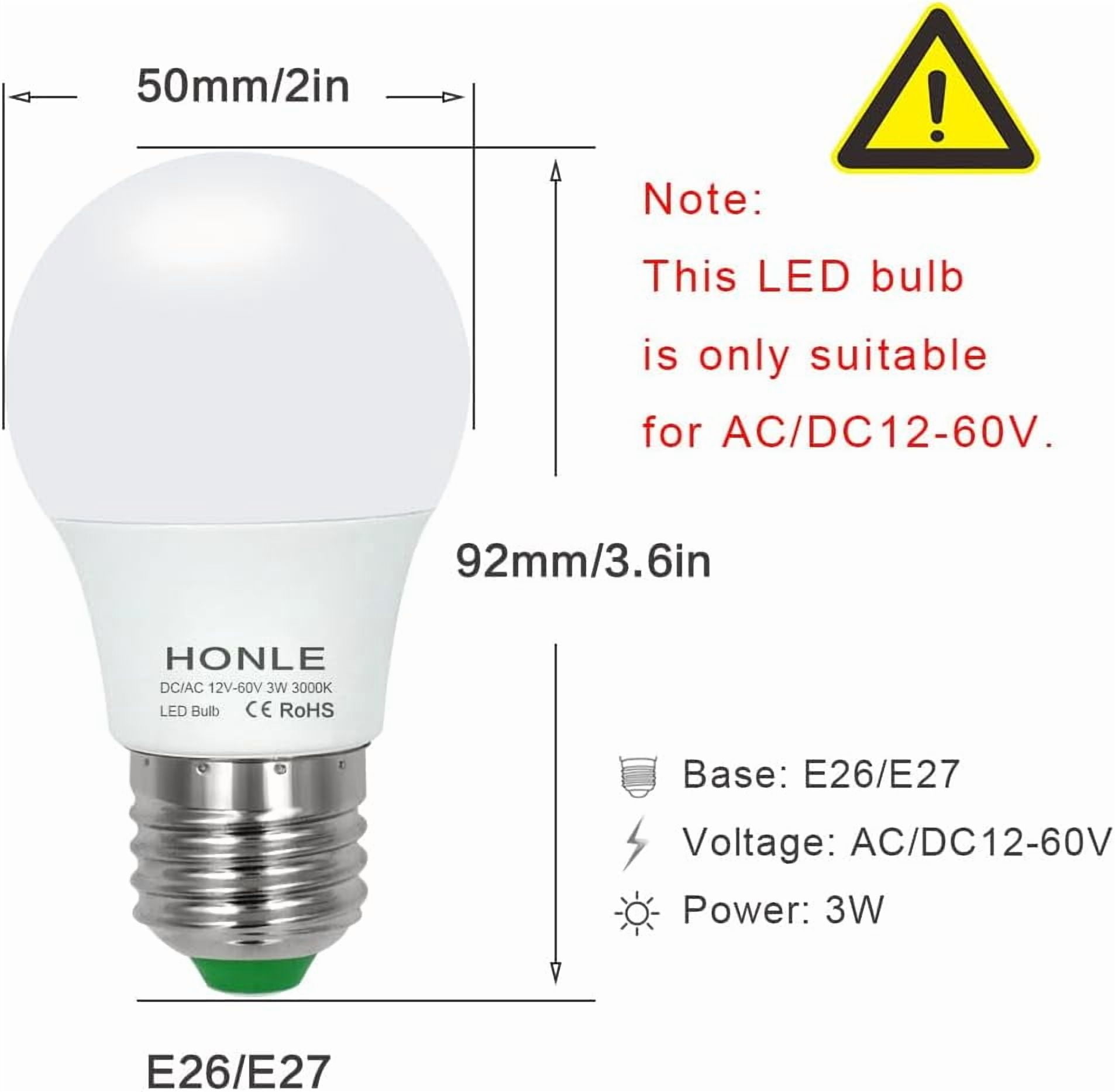 IYFFDFE-E26 LED Light Bulbs 3W 12V-60V AC/DC Low Voltage Warm White ...