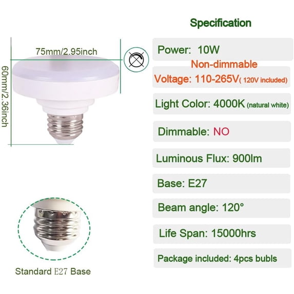 IYFFDFE-E27 120V 10W LED Mini Flat Light lamp Non-dimmable 75W Squat ...