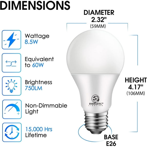 IYFFDFE-Energetic 60W Equivalent, A19 LED Light Bulb, 5000K Daylight ...