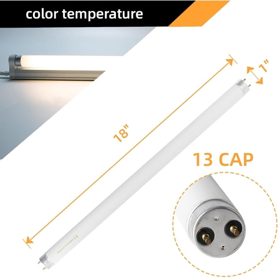 IYFFDFE-F15T8 18 Inch 15W T8 Fluorescent Replacement Tube Bulb Warm ...