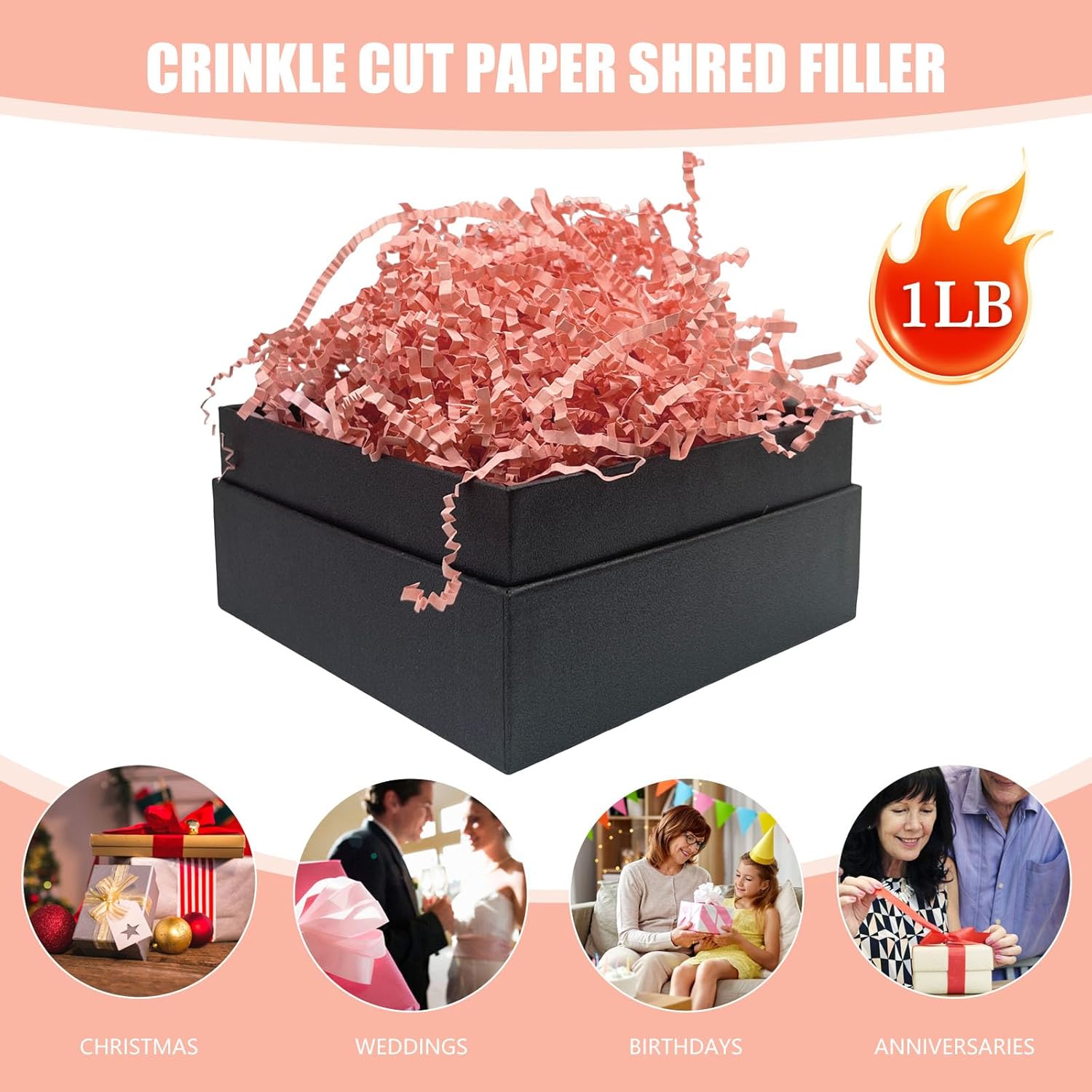 IYFFDFE-Flesh Pink Crinkle Cut Paper Shred Filler, 1 LB Basket Filler ...