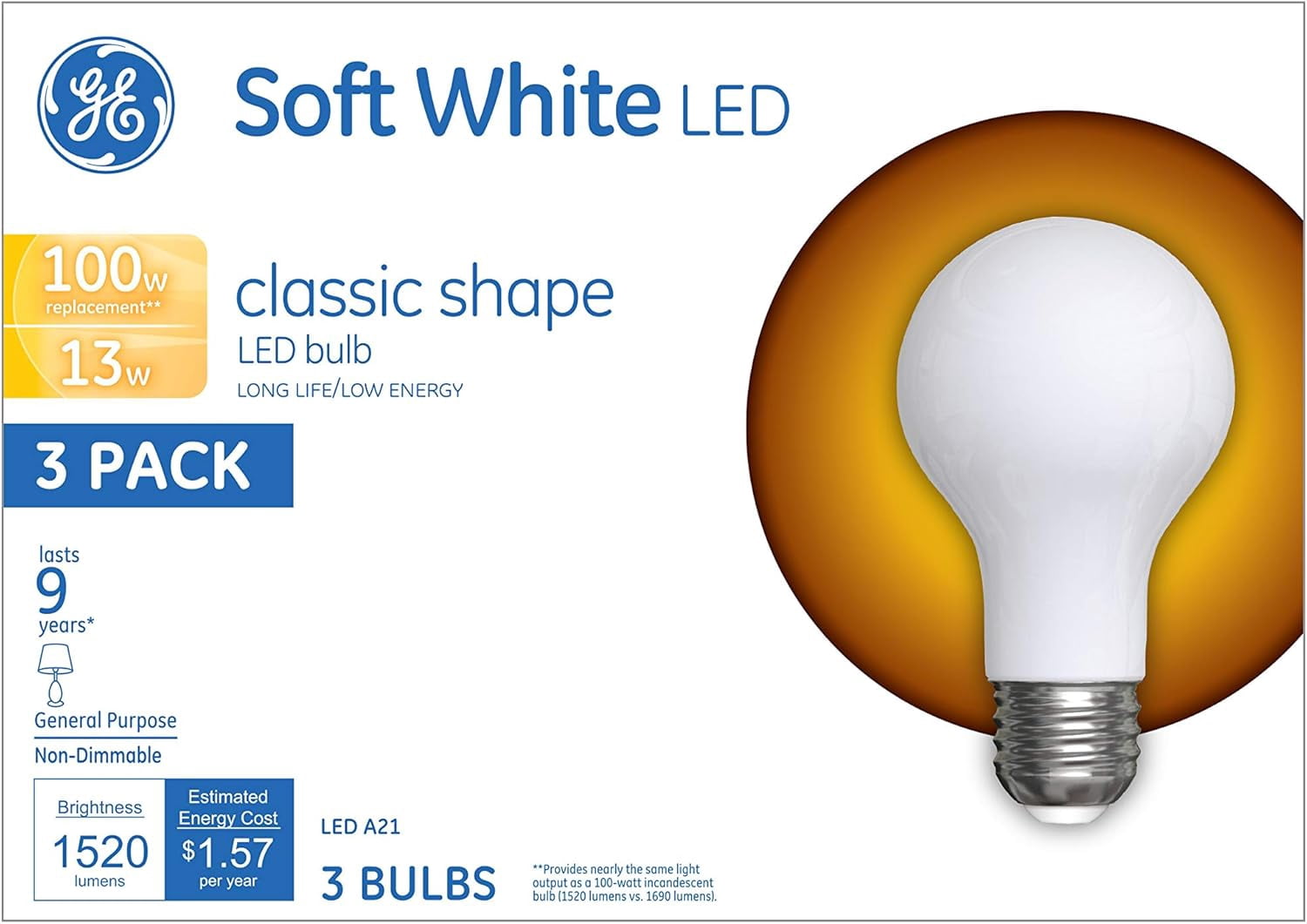 IYFFDFE-G E Lighting 31193 General Purpose Classic Shape A21 Soft White ...